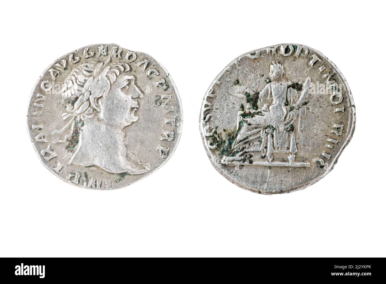 Roman coin - Roman denarius of Emperor Trajan Stock Photo - Alamy