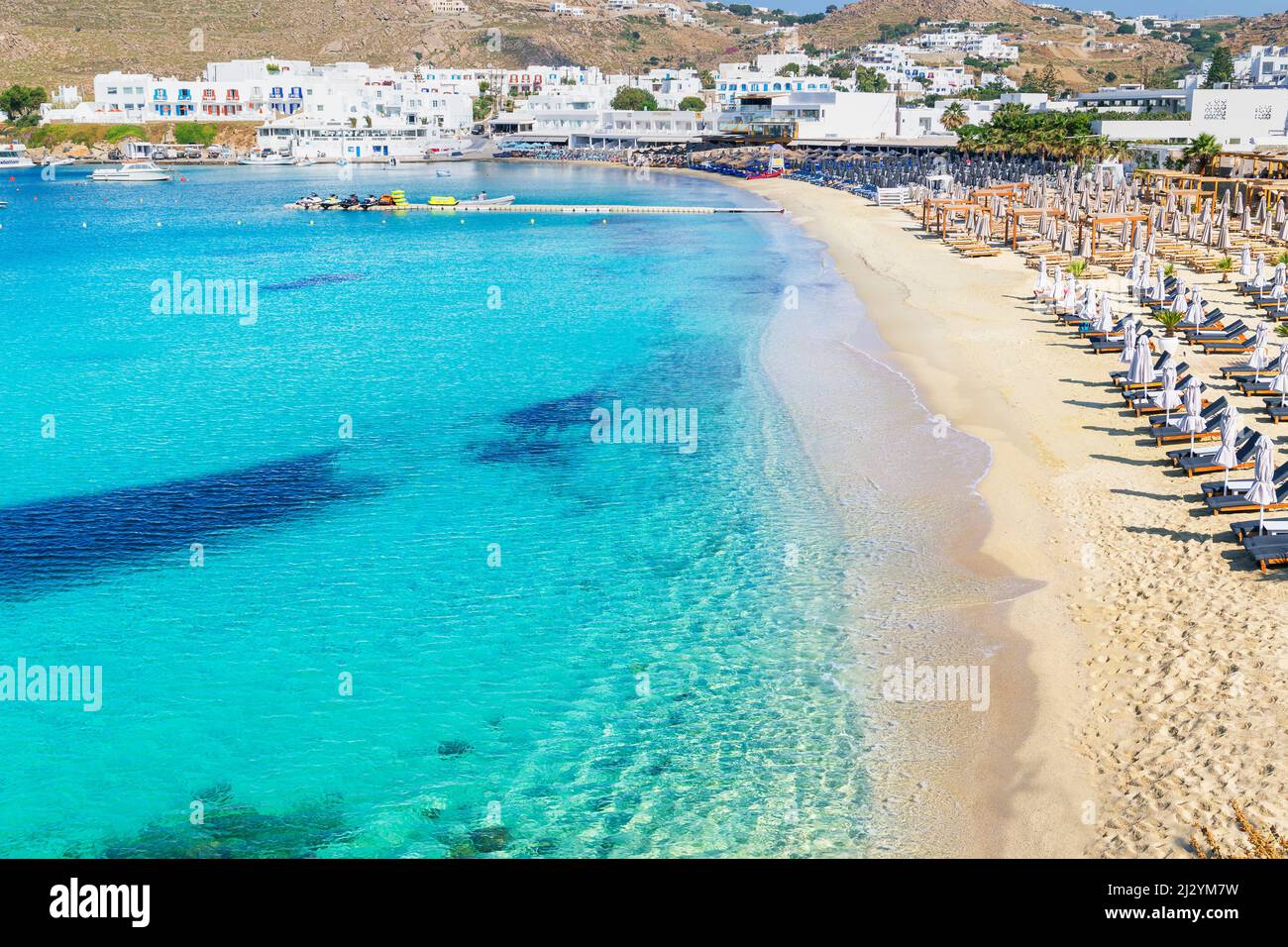 Platis Gialos beach, Mykonos, Cyclades Islands, Greece Stock Photo - Alamy