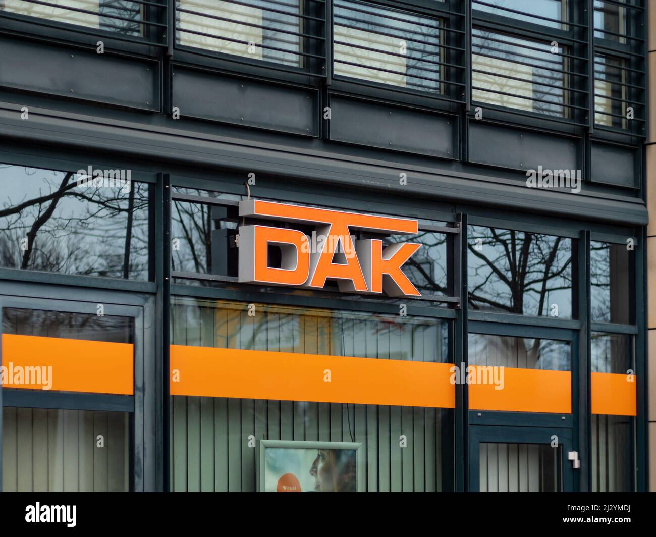 DAK logo on the facade of a building. German health insurance company ...