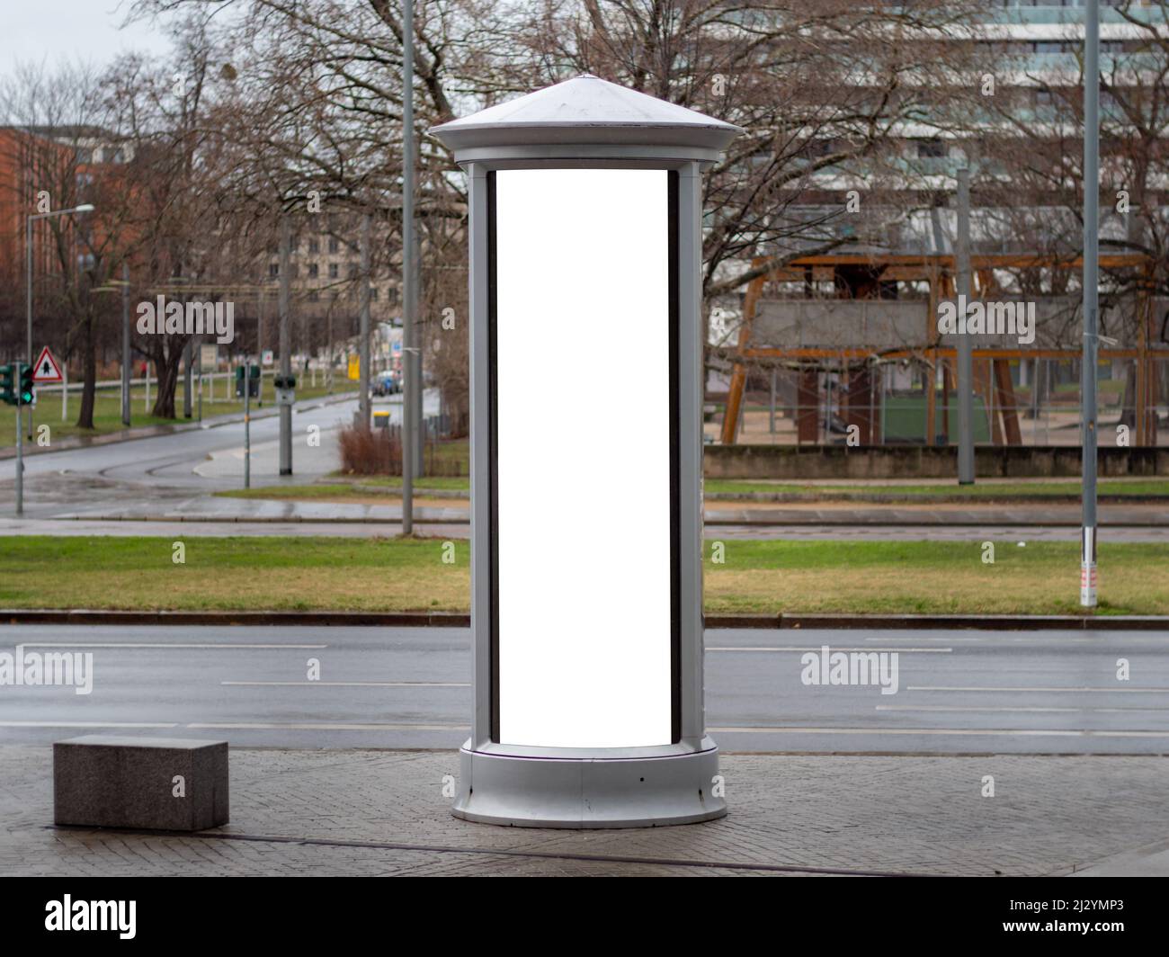 Advertising column in the city. Blank mockup for testing ad designs on ...
