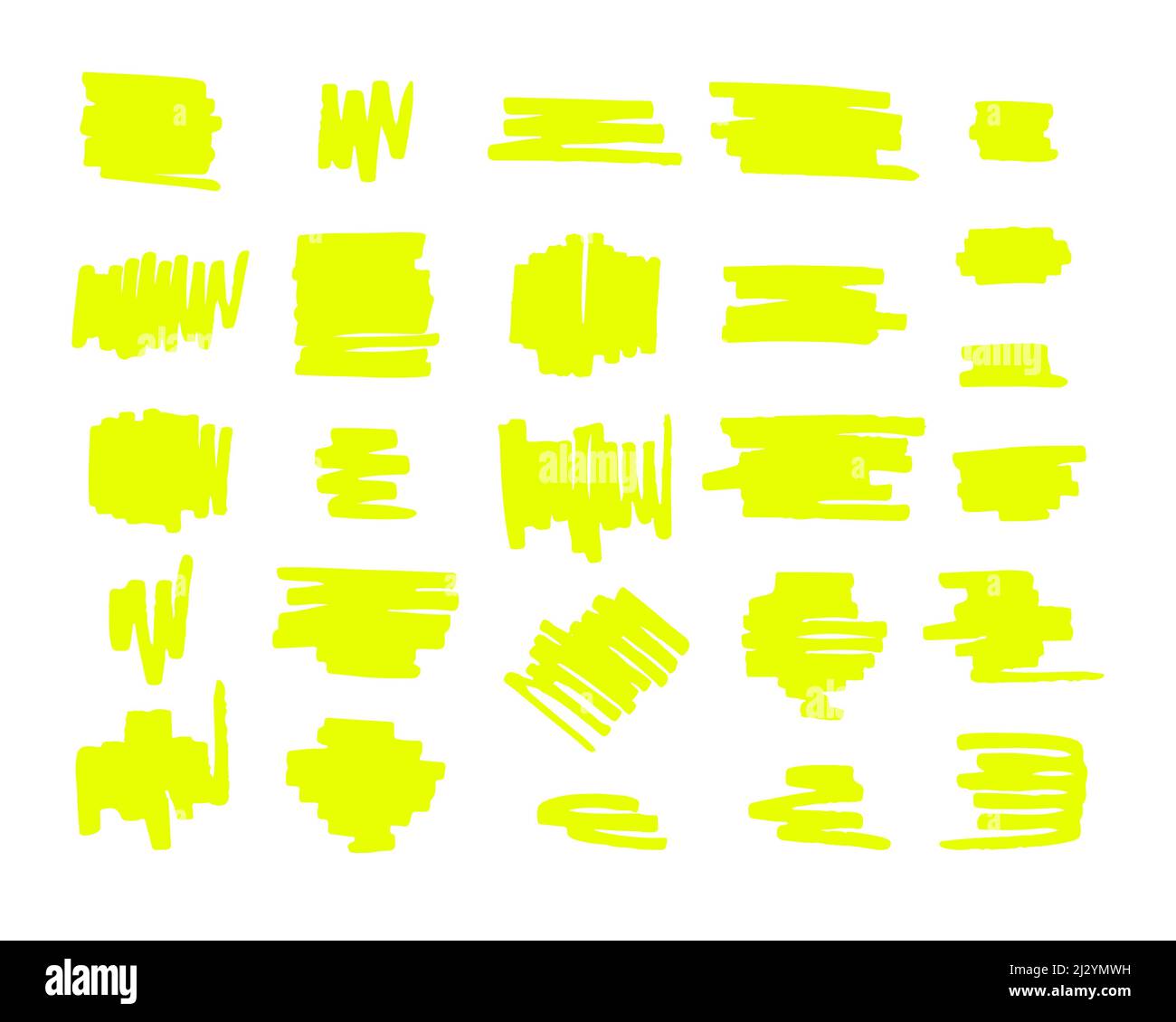 Vector set bundle of neon yellow highlighter brush lines isolated on ...