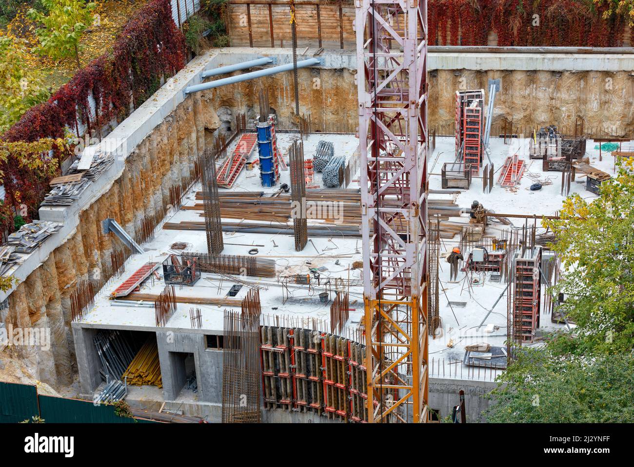 A fragment of the construction site of the foundation of a new building ...