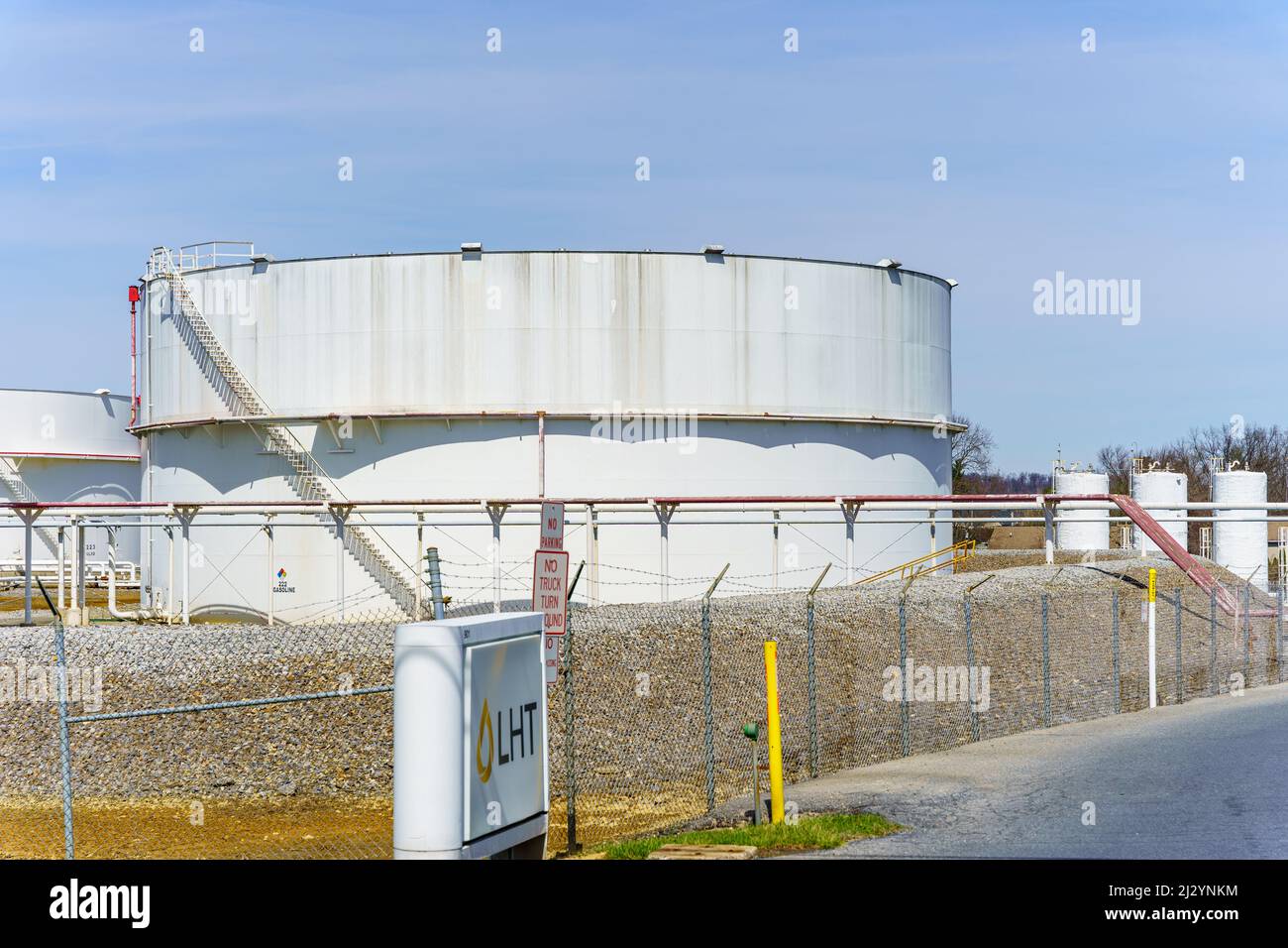 Sinking Springs, PA, USA - April 2, 2022: Bulk fuel storage tanks in ...