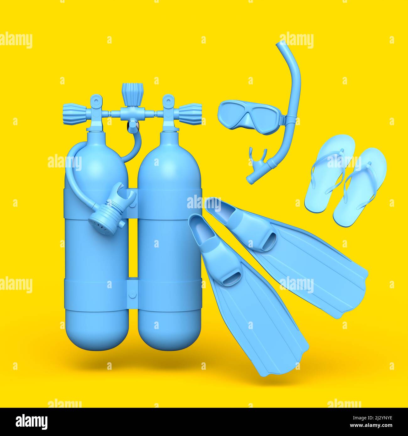 Colorful scuba stuff and beach accessories like umbrella, flip flops ...