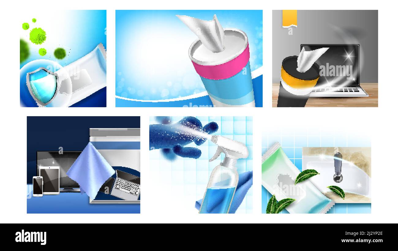 Cleaning Wipes Creative Promo Posters Set Vector Stock Vector Image ...