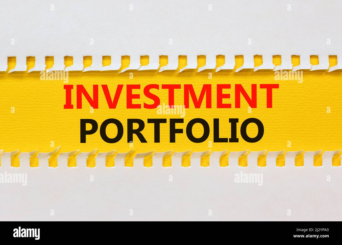 Investment portfolio symbol. Yellow and white paper with concept words ...