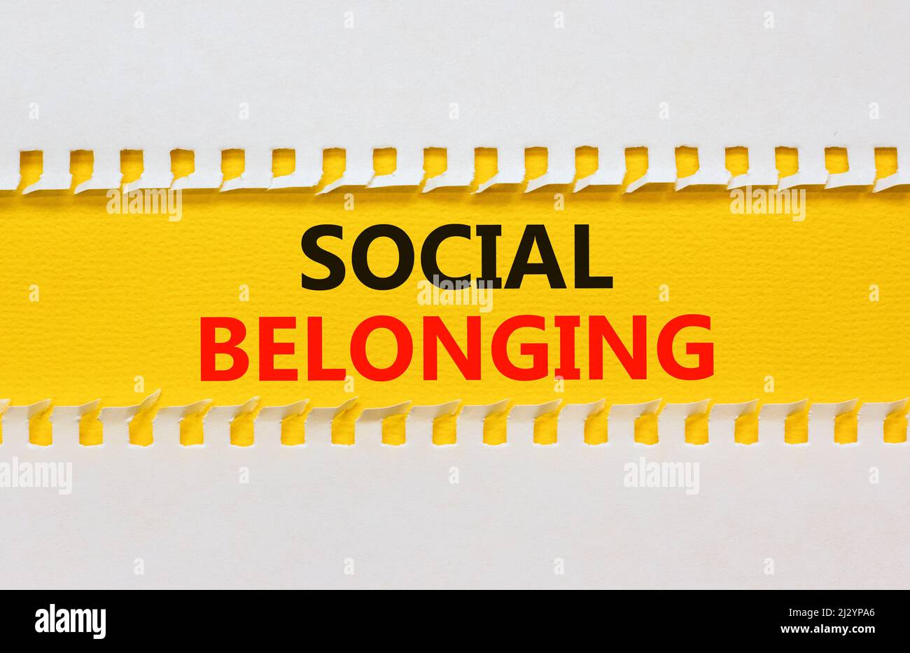 Social belonging symbol. Yellow and white paper with concept words ...