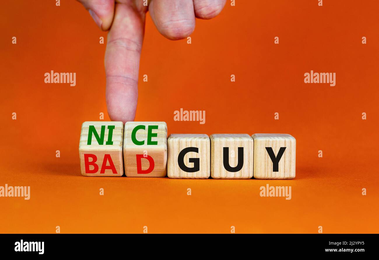 Nice or bad guy symbol. Businessman turns cubes and changes concept ...