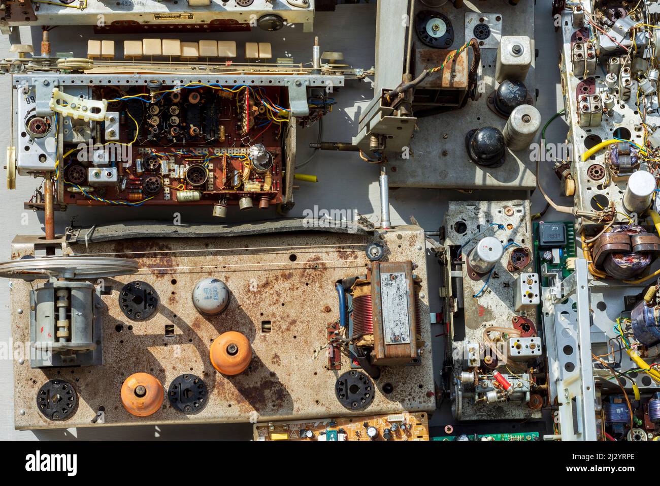 Wien, Vienna: old electronics, old circuit boards with electronic ...