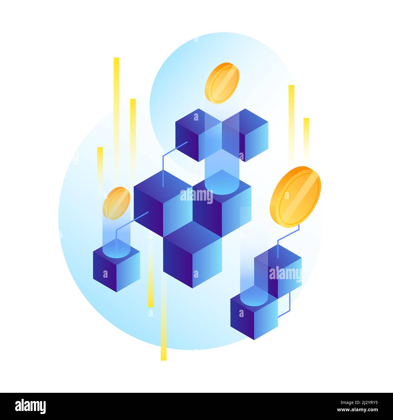 Blockchain Illustration. Digital Money, Blocks and Coins. Vector ...