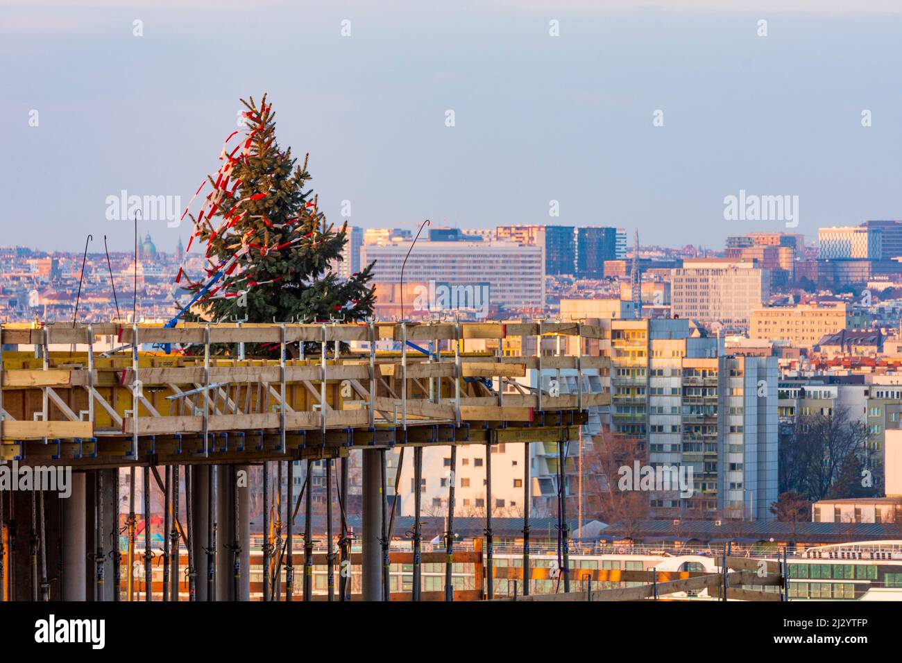 Wien, Vienna: conifer as topping out (topping off) is a builders' rite ...