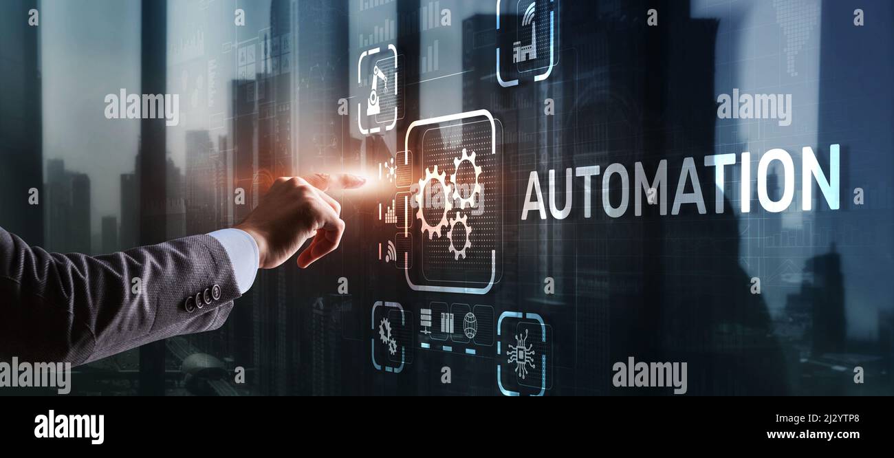 Man Clicks On 3d Virtual Screen Automation Optimization Of Business And Production Processes