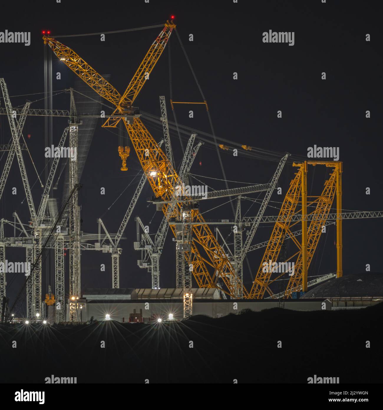 Night time view of the EDF Nuclear Power Station construction site at ...