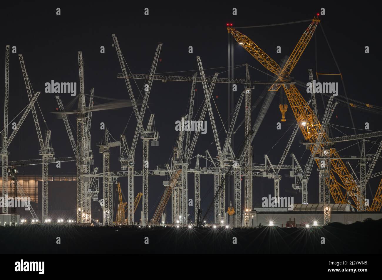 Night time view of the EDF Nuclear Power Station construction site at ...