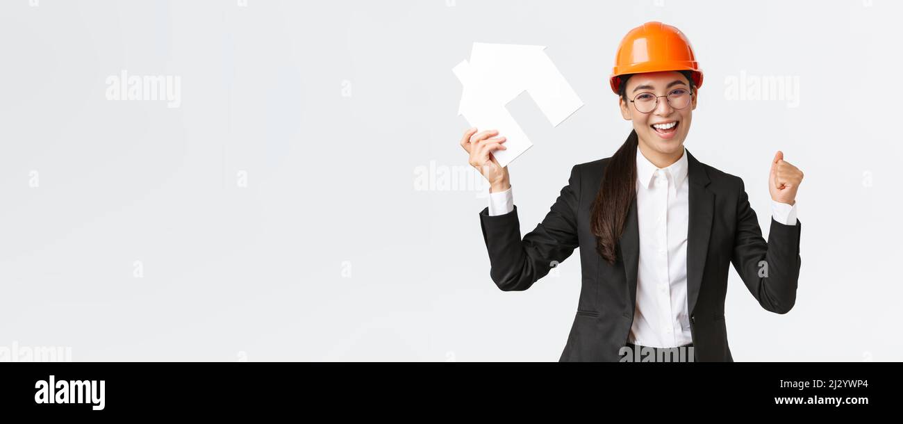 Successful winning asian female construction engineer, team lead ...