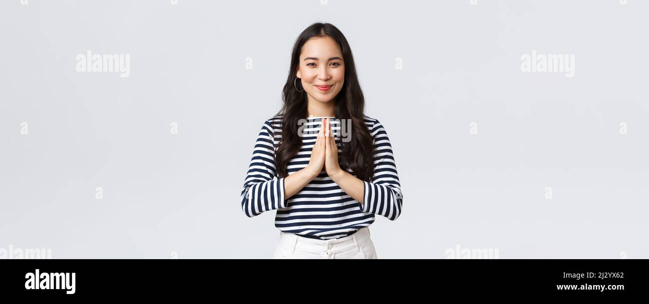 Lifestyle, people emotions and casual concept. Cute asian girl in ...
