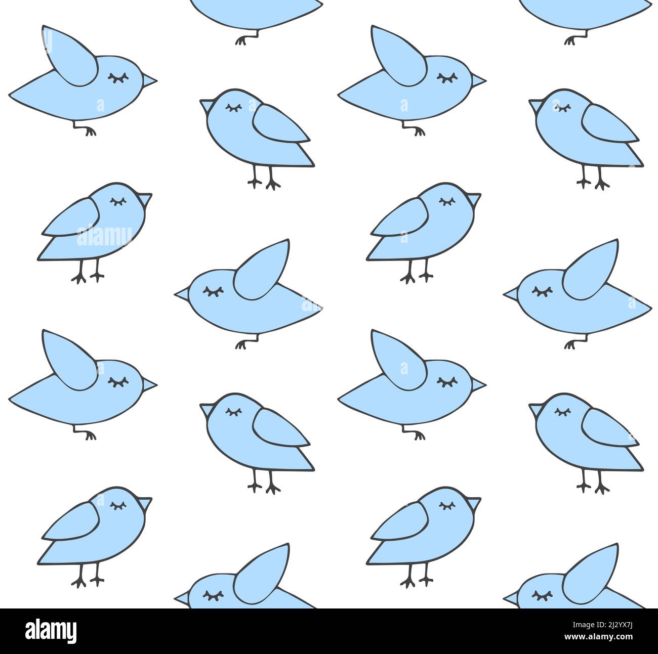 Vector seamless pattern of hand drawn doodle blue birds isolated on ...