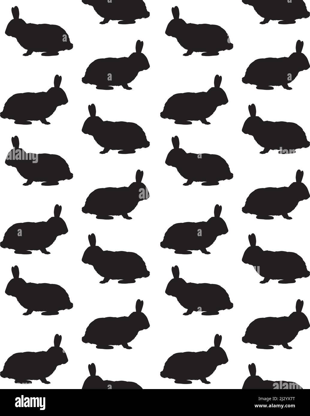 Vector seamless pattern of black rabbit silhouette isolated on white ...