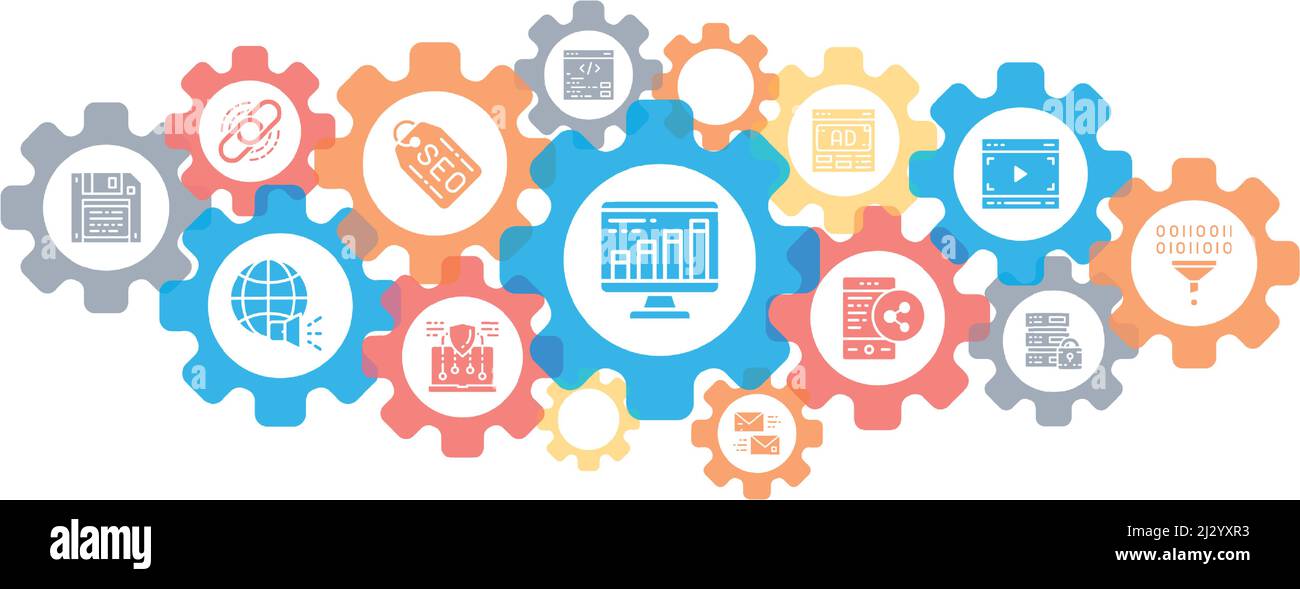 SEO landing page template. Bookmark, Hosting, Hyperlink, Advertisement ...