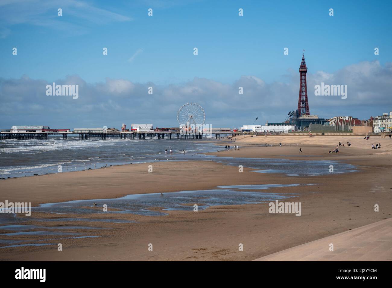 View on a South Pier from Blackpool Promenade South in Blackpool Stock ...