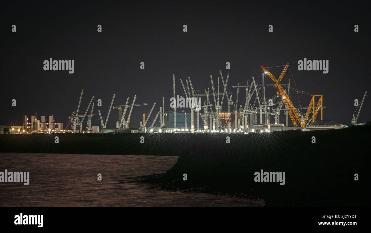 Night time view of the EDF Nuclear Power Station construction site at ...
