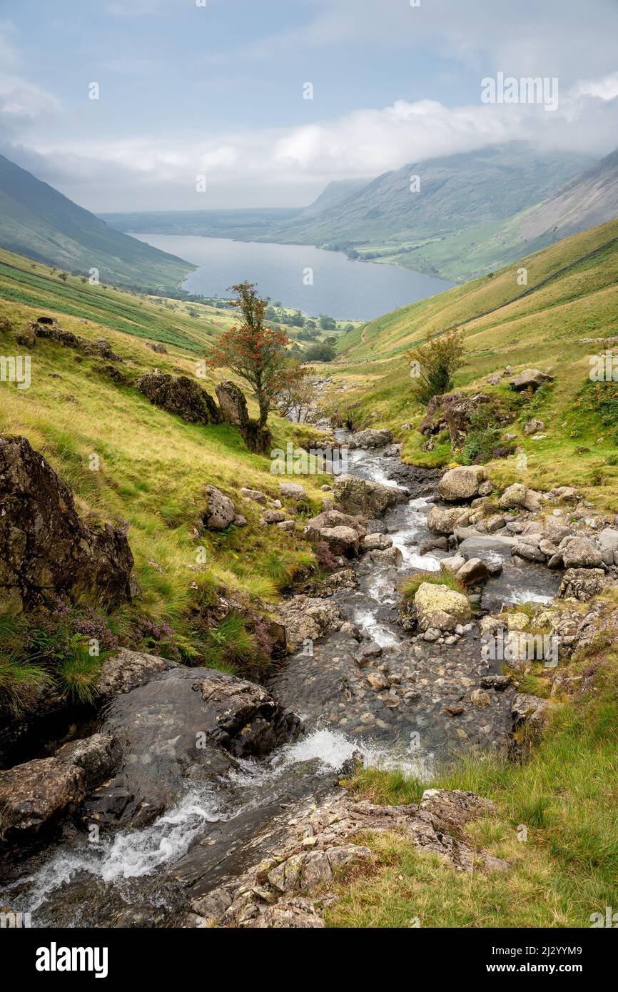 Waterfall on a way to Scafell Pike in Lake District, highest mountain ...