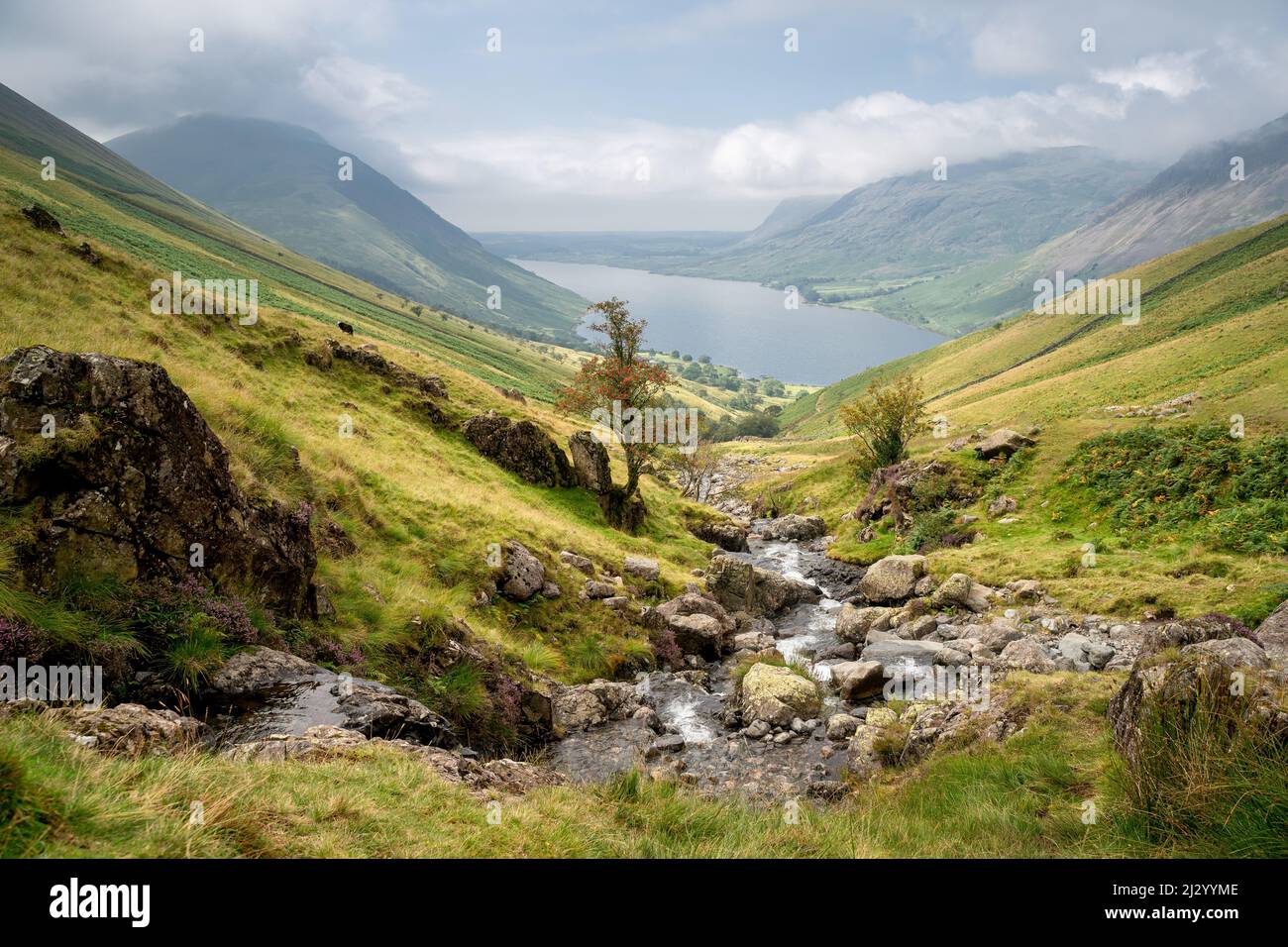 Waterfall on a way to Scafell Pike in Lake District, highest mountain ...