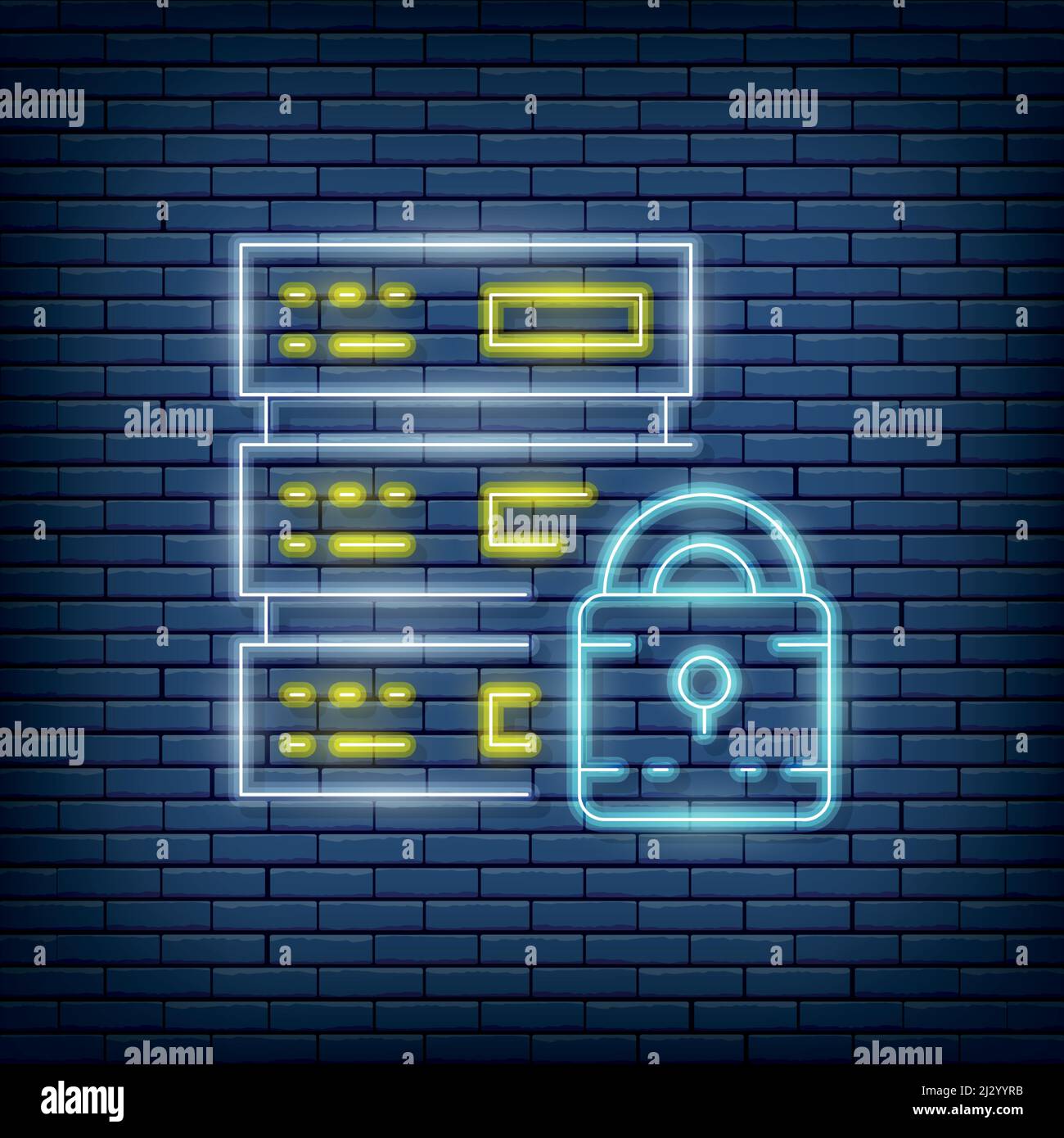 Vector safe server, data center, web hosting neon sign. Vector illustration in neon style Stock ...