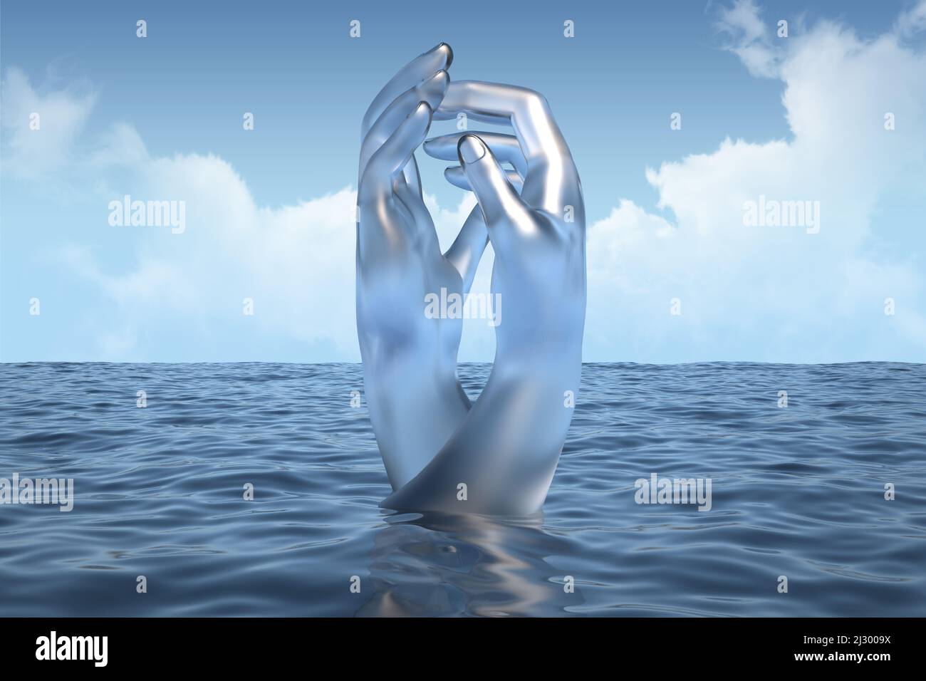 ice sculpture of two hands in the sea. 3d rendering Stock Photo - Alamy