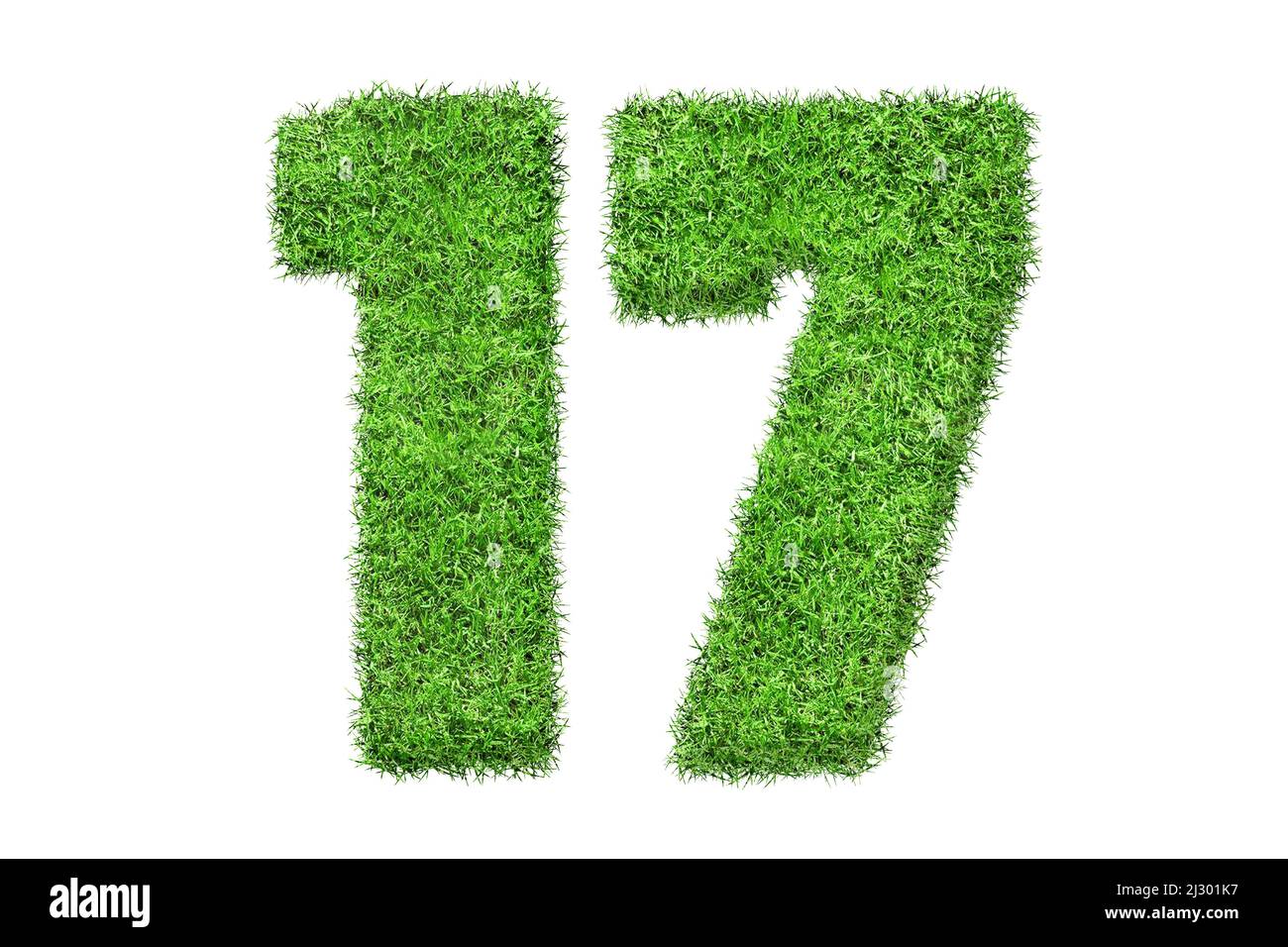 17 number in green grass filled the character . Isolated from a white ...