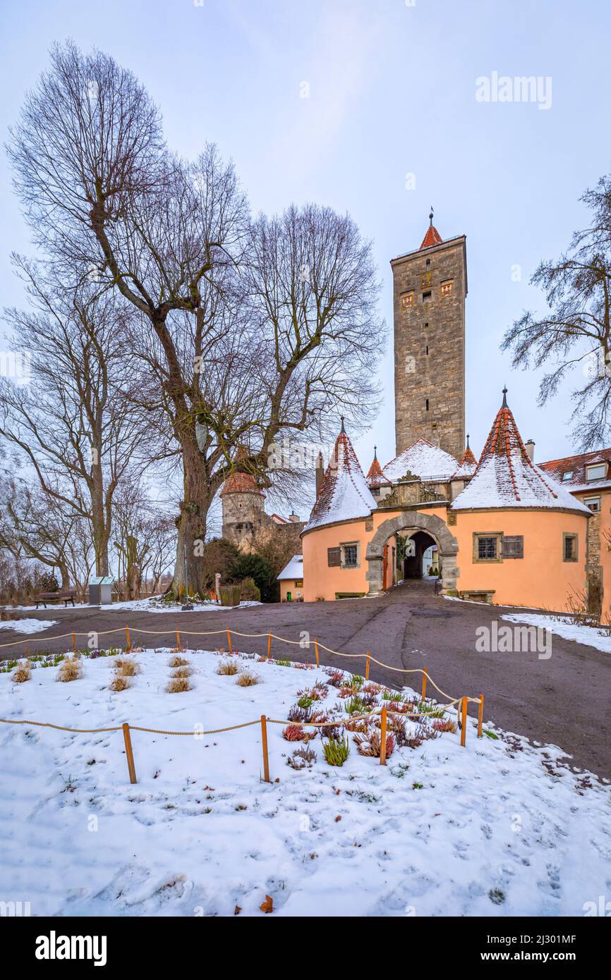 The impostante castle tower in Rothenburg ob der Tauber, Ansbach ...