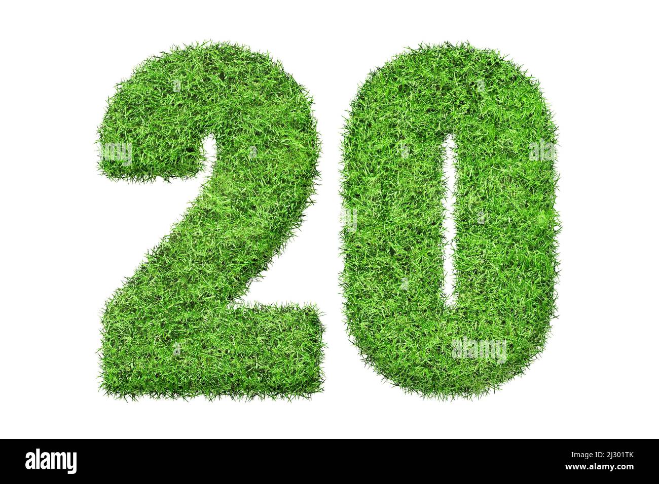 20 number in green grass filled the character . Isolated from a white ...
