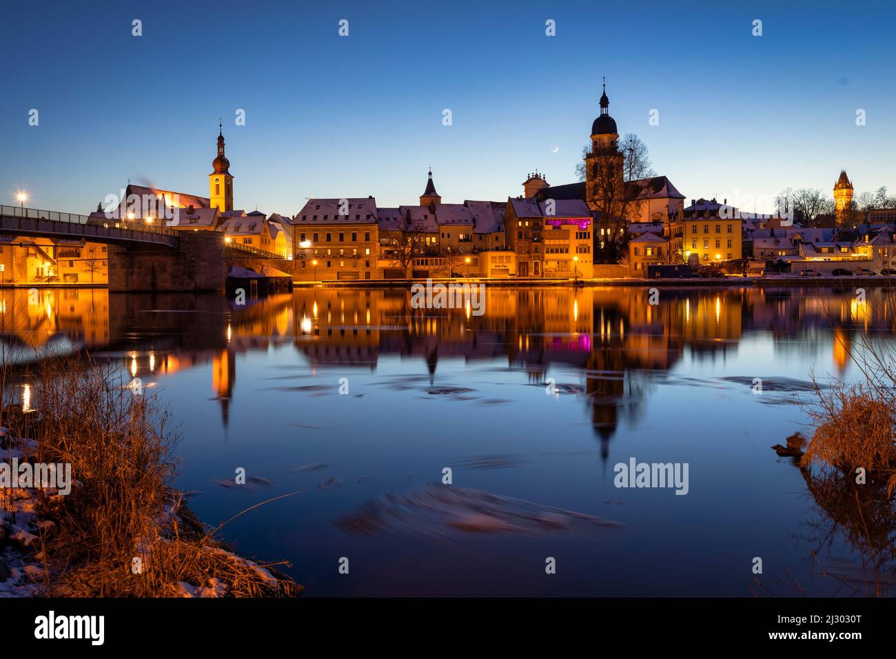 The old town in Kitzingen at the blue hour, Lower Franconia, Franconia ...