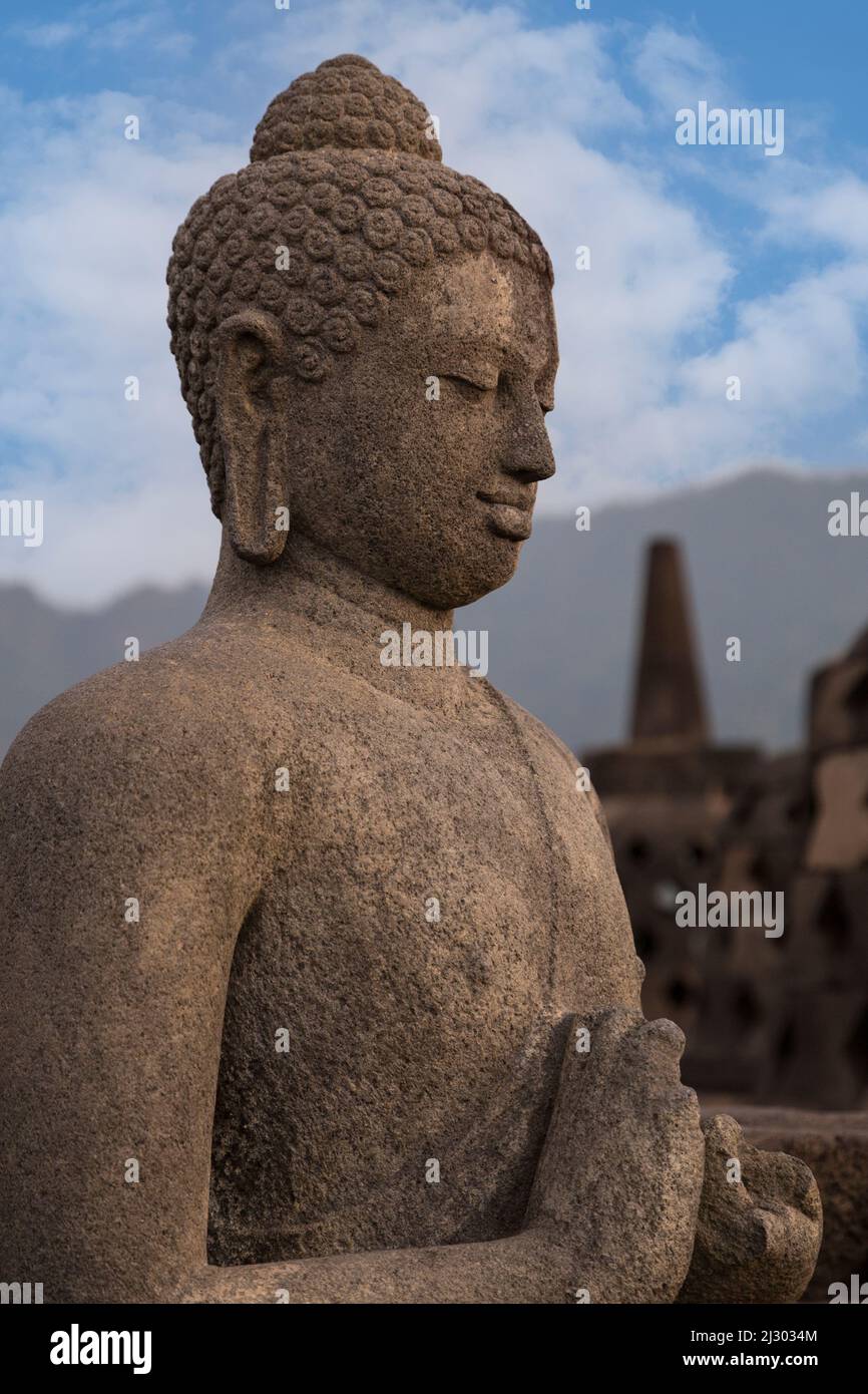 Borobudur, Java, Indonesia. Statue of the Buddha near the Top of the ...