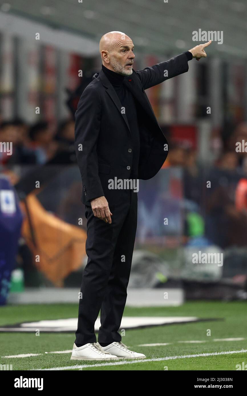 San Siro stadium, Milan, Italy, April 04, 2022, Stefano Pioli (AC Milan ...