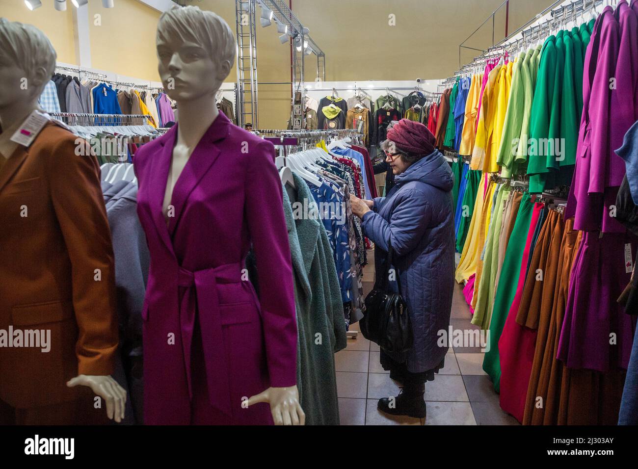 Moscow, Russia. 3rd of April, 2022. A woman looks at clothes in the ...