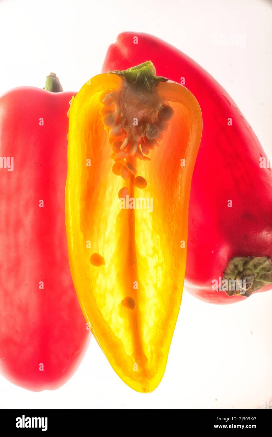 Macro food still life of colourful fun sized (Capsicum annuum) peppers ...