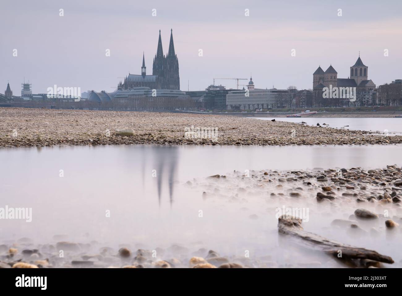 Low water of the Rhine river in Cologne, drought in Germany Stock Photo ...