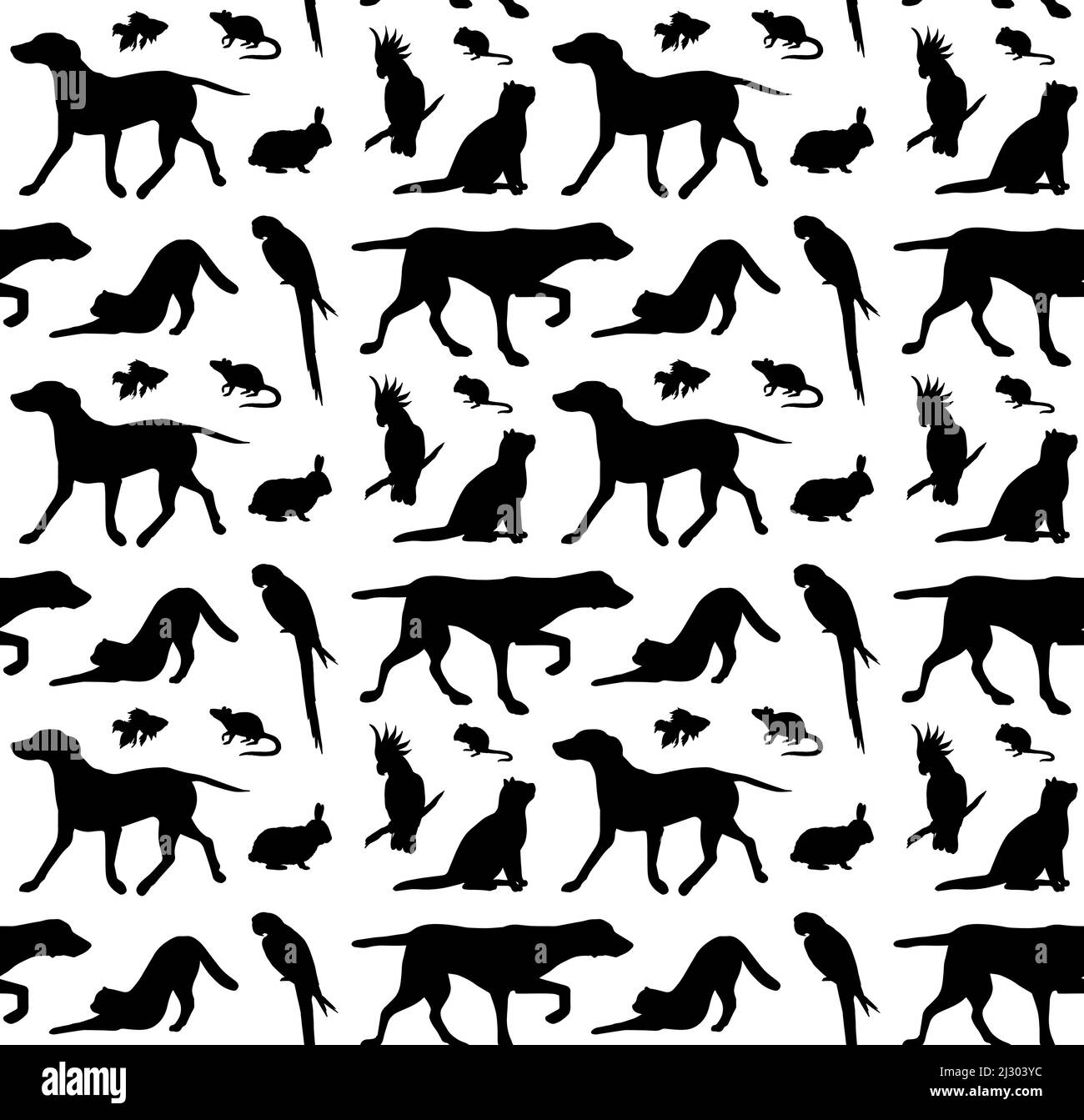 Vector seamless pattern of black different pets silhouette isolated on ...