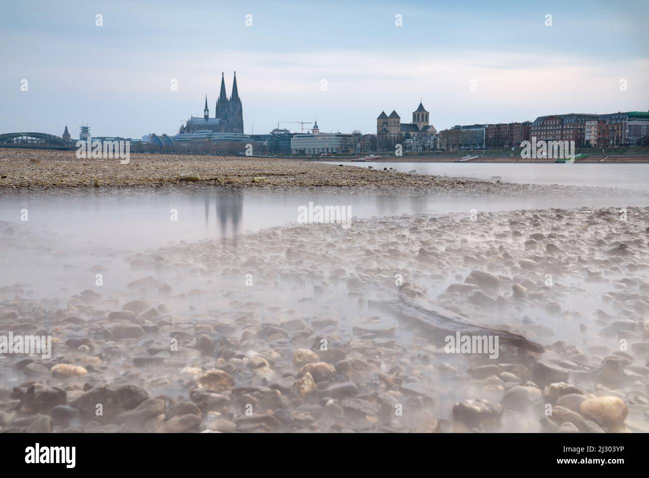Low water of the Rhine river in Cologne, drought in Germany Stock Photo ...