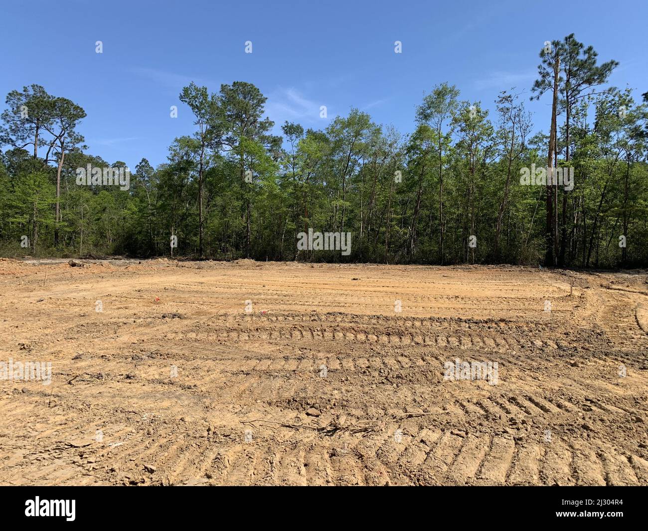A beautiful shot of furrow plowed farm land soil and aligned trees ...