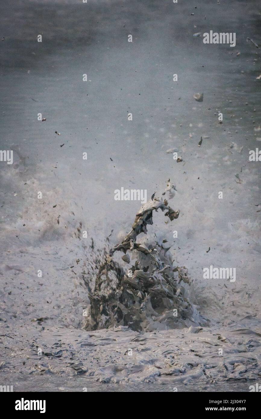 A vertical shot of boiling mud pools, Wai -O-Tapu, Waikato, New Zealand ...