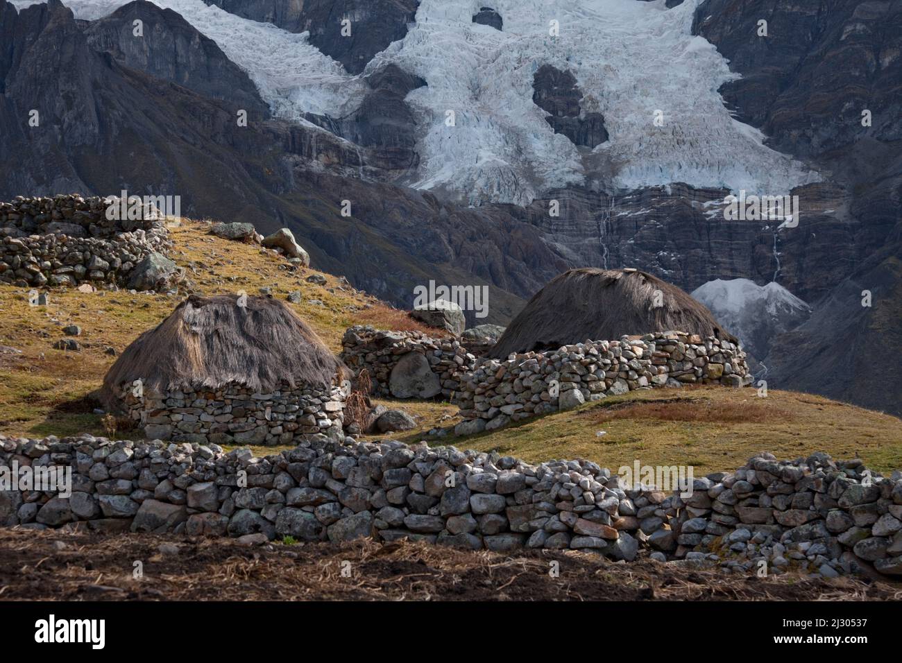 Houses in stone corral, Cordillera Huayhuash, Peru Stock Photo - Alamy
