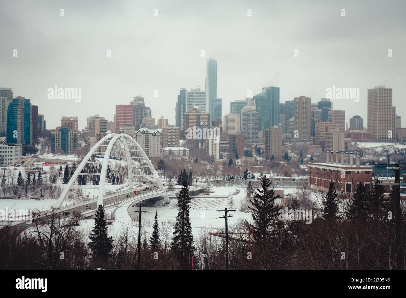 A photo of Edmonton downtown in snow showing Alberta Legislature and ...