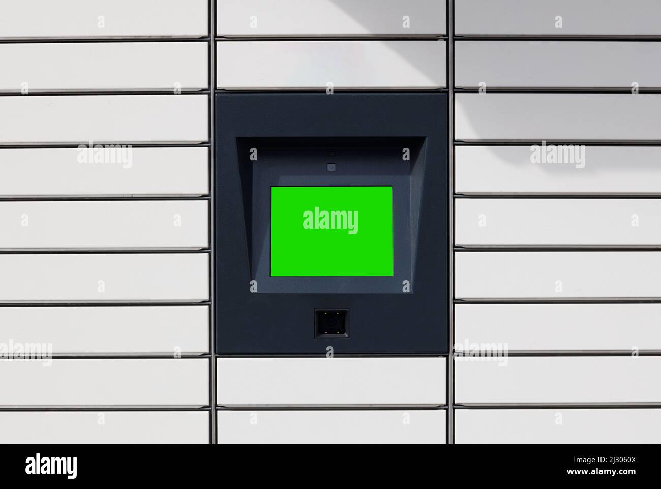 Closeup Mockup Electronic Locker, white automatic parcel terminal ...