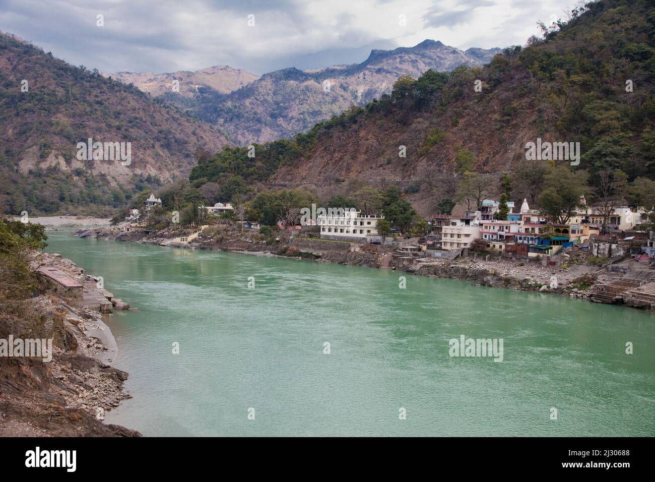 India, Rishikesh. Ganges (Ganga) River looking upstream toward the ...