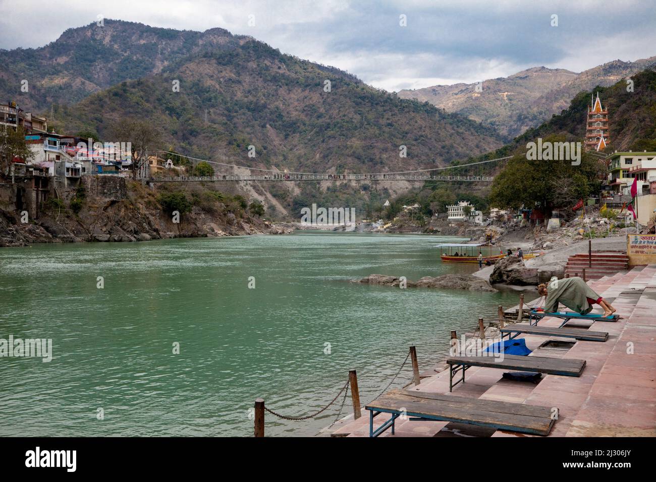 India, Rishikesh. Ganges (Ganga) River, looking upstream toward the ...