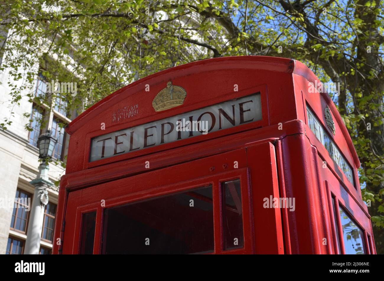 A close up of an iconic red telephone box in London, UK Stock Photo - Alamy