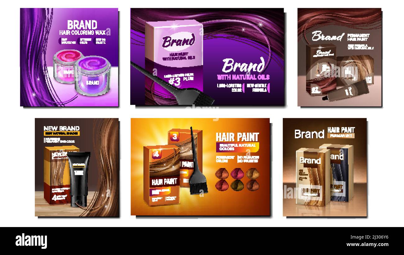 Hair Paint Creative Promotion Posters Set Vector Stock Vector Image ...