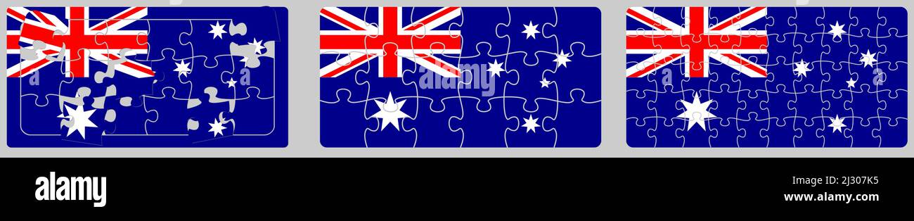 Australia flag made out of puzzle pieces, different versions Stock ...